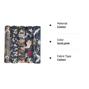 Qililandiy 5PCS Cotton Pattern Fabric Fabric Bundles Small Flower Pattern Japanese Style Fabric for Crafts Sewing Quilting Patchwork Face Protection (Gold Pink) (10 * 10 Inch)