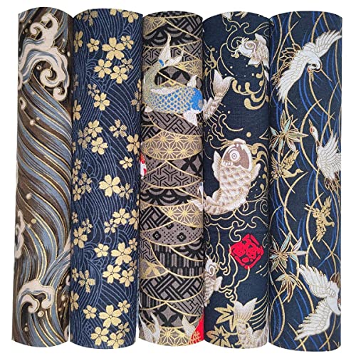 Qililandiy 5PCS Cotton Pattern Fabric Fabric Bundles Small Flower Pattern Japanese Style Fabric for Crafts Sewing Quilting Patchwork Face Protection (Gold Pink) (10 * 10 Inch)