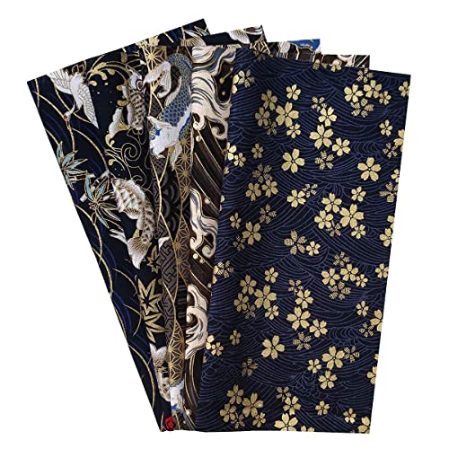 Qililandiy 5PCS Cotton Pattern Fabric Fabric Bundles Small Flower Pattern Japanese Style Fabric for Crafts Sewing Quilting Patchwork Face Protection (Gold Pink) (10 * 10 Inch)