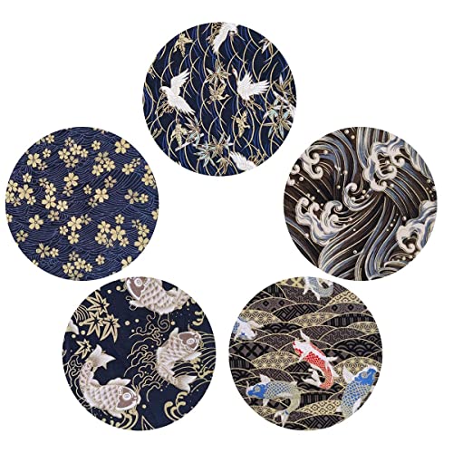 Qililandiy 5PCS Cotton Pattern Fabric Fabric Bundles Small Flower Pattern Japanese Style Fabric for Crafts Sewing Quilting Patchwork Face Protection (Gold Pink) (10 * 10 Inch)