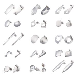 unicraftale 30pcs 15 styles stud earring findings 304 stainless steel post ear stud findings with loop and ear nuts 0.7mm/0.8mm pin stud earrings for women dangle earring making