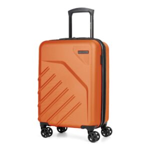 swiss mobility lga collection hard shell spinner carry on luggage for airplanes, rolling suitcase with 360-degree spinner wheels, retractable handle, airline approved, 20 inch, orange