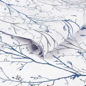 Melwod Grey Blue Tree Branches Peel and Stick Contact Paper 17.7" x 78.7" Modern Tree Branch Removable Wallpaper Natural Wall Paper Self-Adhesive Vinyl for Drawer Liner Furniture Crafts Accent Walls