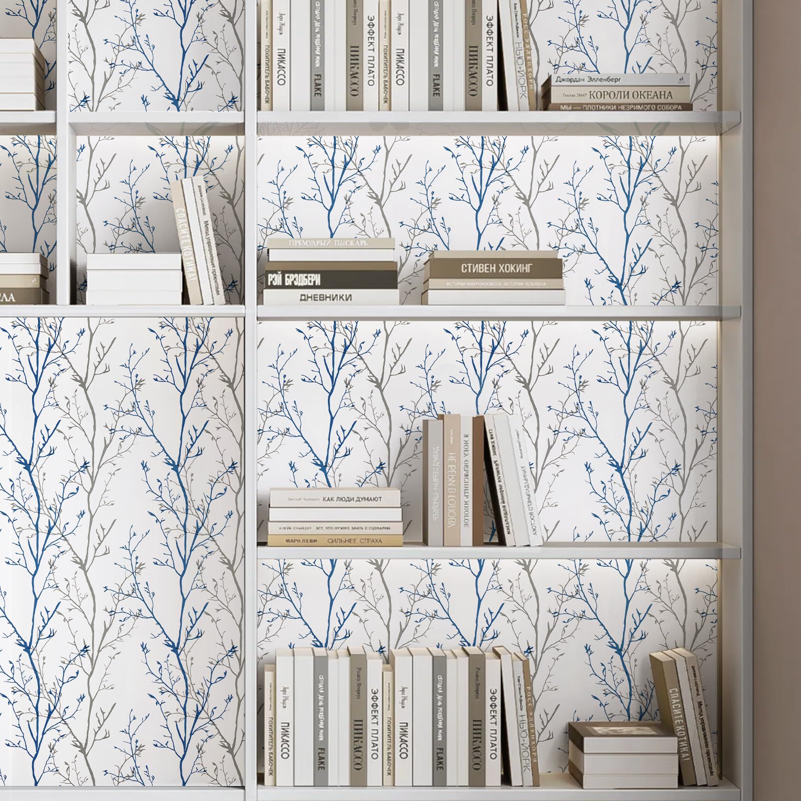 Melwod Grey Blue Tree Branches Peel and Stick Contact Paper 17.7" x 78.7" Modern Tree Branch Removable Wallpaper Natural Wall Paper Self-Adhesive Vinyl for Drawer Liner Furniture Crafts Accent Walls