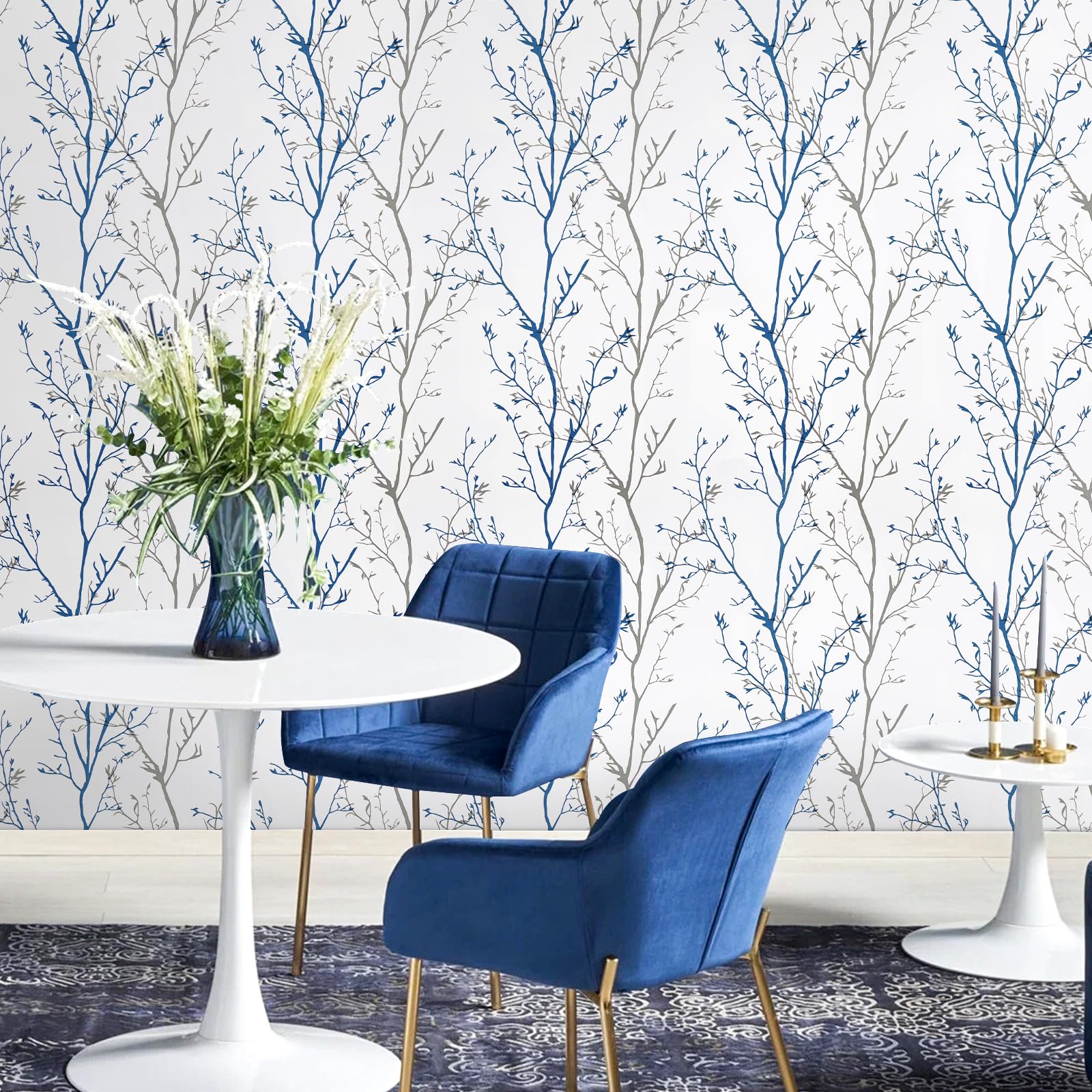 Melwod Grey Blue Tree Branches Peel and Stick Contact Paper 17.7" x 78.7" Modern Tree Branch Removable Wallpaper Natural Wall Paper Self-Adhesive Vinyl for Drawer Liner Furniture Crafts Accent Walls