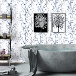 Melwod Grey Blue Tree Branches Peel and Stick Contact Paper 17.7" x 78.7" Modern Tree Branch Removable Wallpaper Natural Wall Paper Self-Adhesive Vinyl for Drawer Liner Furniture Crafts Accent Walls