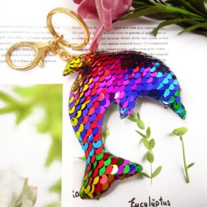 Honbay 4PCS Sparkly Sequins Keychains Ocean Theme Animal Dolphin Shaped Keychains Party Favors Car Keychain Handbag Hanging Ornament Backpack Keychain, for Birthday, Wedding, Christmas, etc