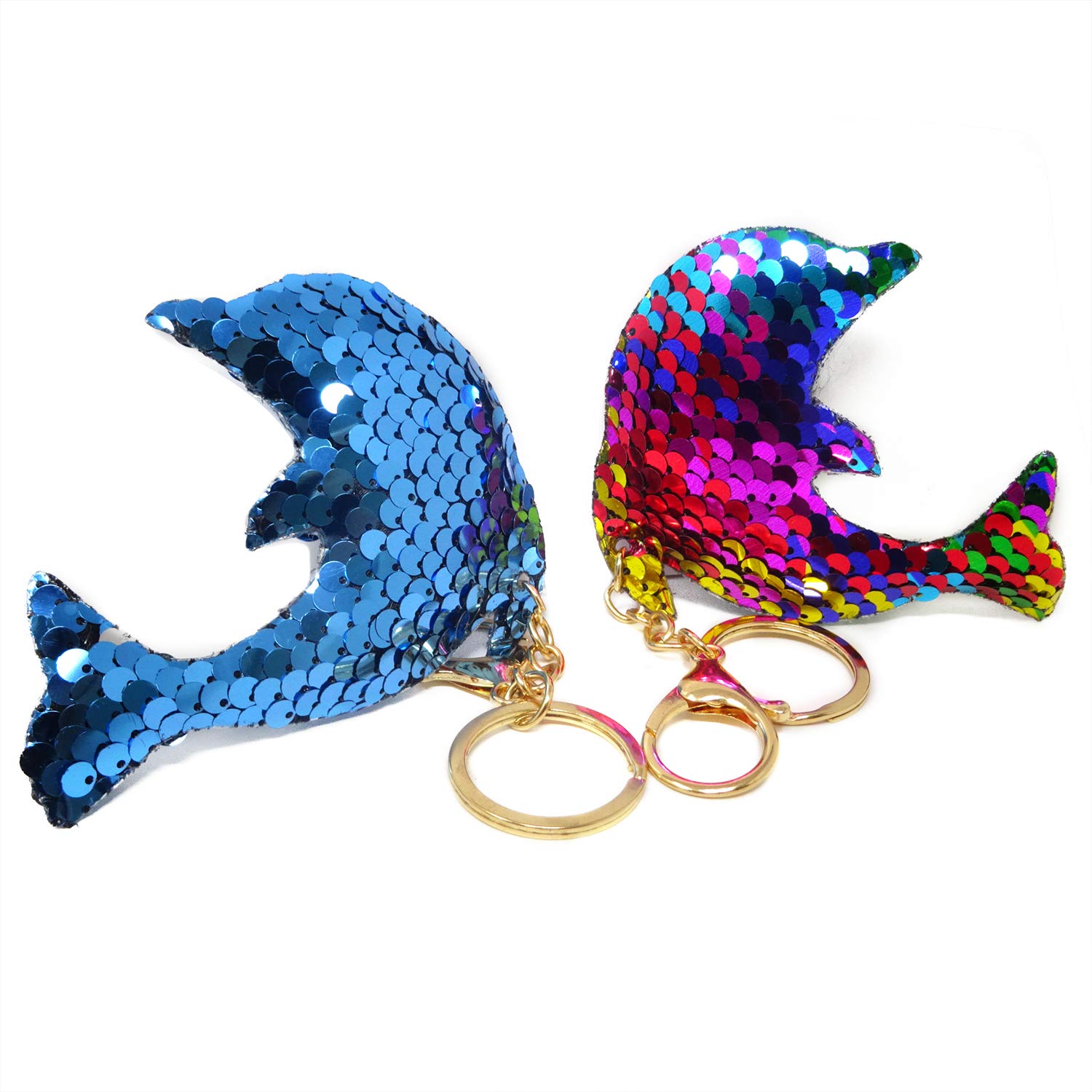 Honbay 4PCS Sparkly Sequins Keychains Ocean Theme Animal Dolphin Shaped Keychains Party Favors Car Keychain Handbag Hanging Ornament Backpack Keychain, for Birthday, Wedding, Christmas, etc