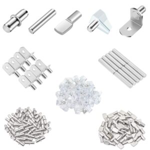 helifouner 100 pieces 5 styles shelf pins kit, top quality nickel plated shelf bracket pegs cabinet furniture shelf pins support for shelf holes on cabinets, bookcases, entertainment centers