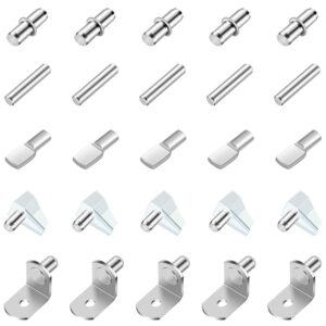 HELIFOUNER 100 Pieces 5 Styles Shelf Pins Kit, Top Quality Nickel Plated Shelf Bracket Pegs Cabinet Furniture Shelf Pins Support for Shelf Holes on Cabinets, Bookcases, Entertainment Centers