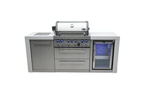 mont alpi mai400-dfc 32-inch 4-burner 78000 btu deluxe stainless steel gas outdoor kitchen bar barbecue island grill w/infrared side burner + wine cooler compact refrigerator + rotisserie kit