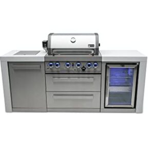 Mont Alpi MAi400-DFC 32-Inch 4-Burner 78000 BTU Deluxe Stainless Steel Gas Outdoor Kitchen Bar Barbecue Island Grill w/Infrared Side Burner + Wine Cooler Compact Refrigerator + Rotisserie Kit