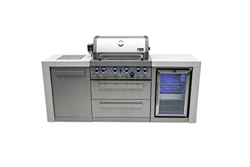 Mont Alpi MAi400-DFC 32-Inch 4-Burner 78000 BTU Deluxe Stainless Steel Gas Outdoor Kitchen Bar Barbecue Island Grill w/Infrared Side Burner + Wine Cooler Compact Refrigerator + Rotisserie Kit