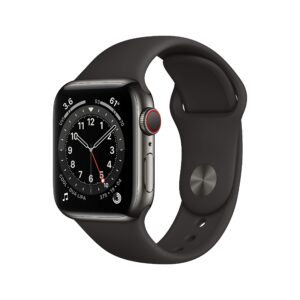 apple watch series 6 (gps + cellular, 40mm) - graphite stainless steel case with black sport band (renewed)