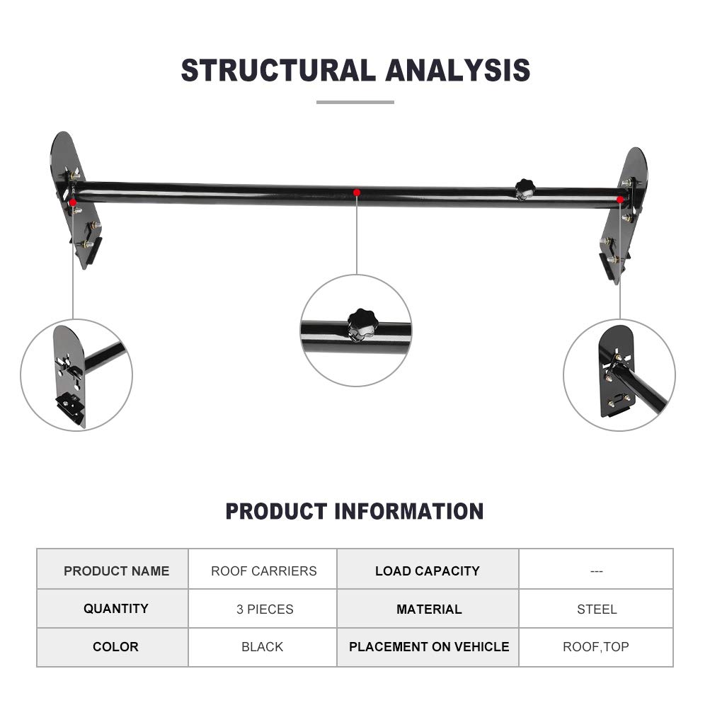 ECCPP Adjustable Van Ladder Rack Hightop 3 Bars Roof Rack fit for Chevy Express 2500 for GMC Savana with Rain Gutters Heavy-Duty Steel Pickup Truck Ladder Rack 700Lb Lumber Utility