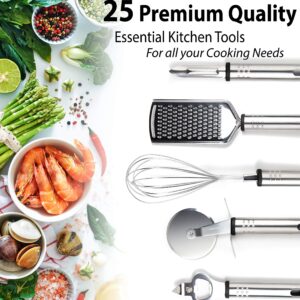 Kitchen Cooking Utensils Set Silicone with Stainless Steel handle Includes Cooking Spoon Spatula Tong Turner Whisk Ladle For Nonstick Cookware Dishwasher Safe BPA-Free