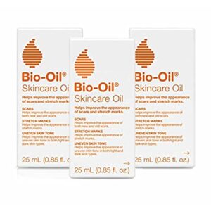 bio-oil skincare body oil serum for scars and stretch marks, body and face moisturizer, dermatologist recommended, non-comedogenic, travel size, for all skin types, vitamin a, e, 0.85 oz, pack of 3