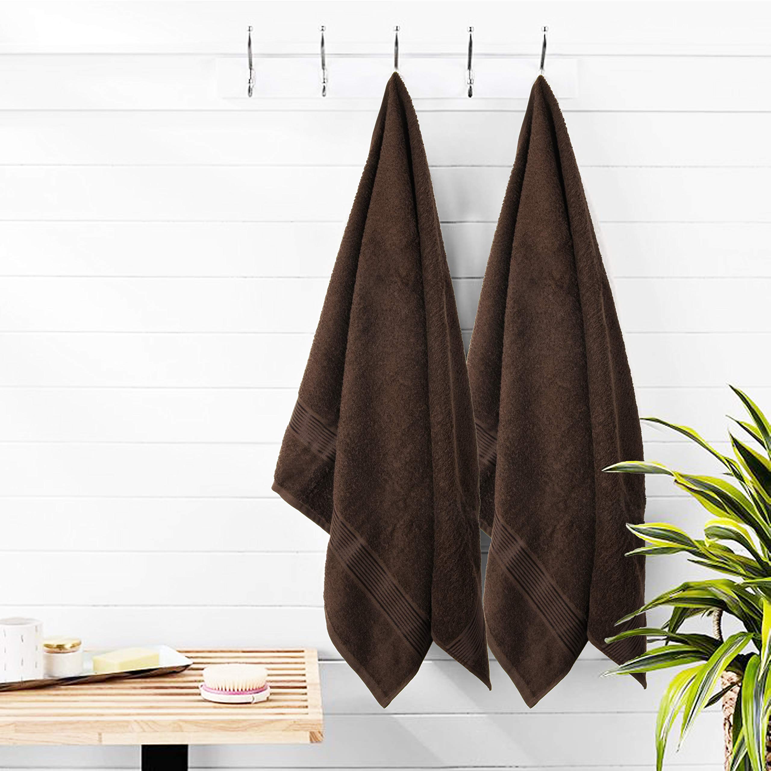 Belizzi Home Cotton 2 Pack Oversized Bath Towel Set 28x55 inches, Large Bath Towels, Ultra Absorbant Compact Quickdry & Lightweight Towel, Ideal for Gym Travel Camp Pool - Brown