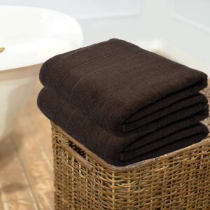 Belizzi Home Cotton 2 Pack Oversized Bath Towel Set 28x55 inches, Large Bath Towels, Ultra Absorbant Compact Quickdry & Lightweight Towel, Ideal for Gym Travel Camp Pool - Brown