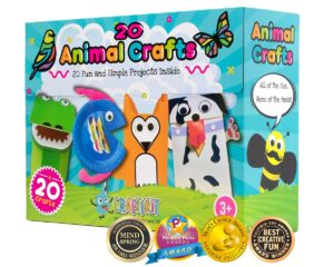 craftikit® 20 award-winning toddler arts and crafts for kids ages 4-8 years, all-inclusive animal craft kits, fun toddler crafts box for girls, boys, organized preschool art supplies and projects