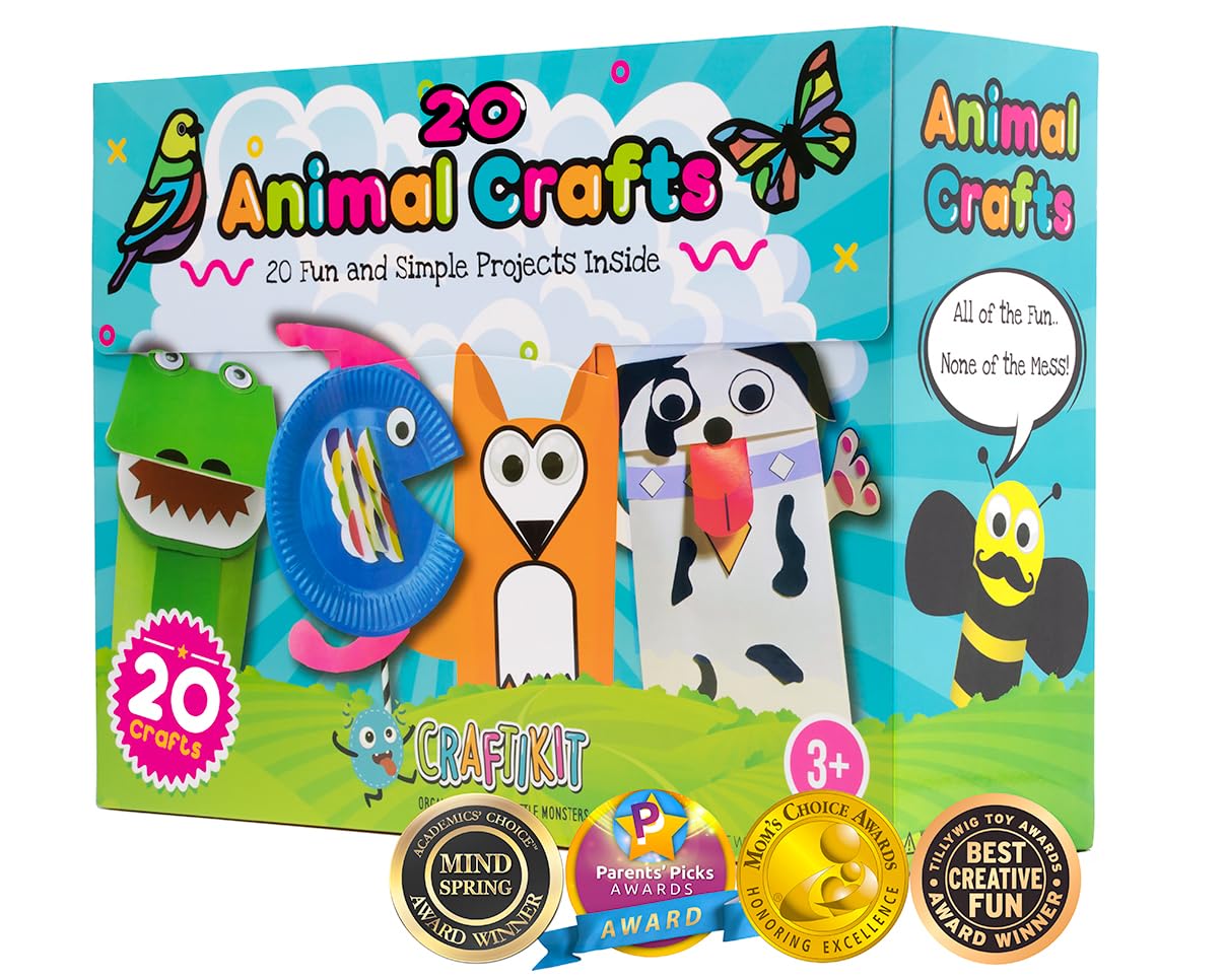 Craftikit® 20 Award-Winning Toddler Arts and Crafts for Kids Ages 4-8 years, All-Inclusive Animal Craft Kits, Fun Toddler Crafts Box for Girls, Boys, Organized Preschool Art Supplies and Projects