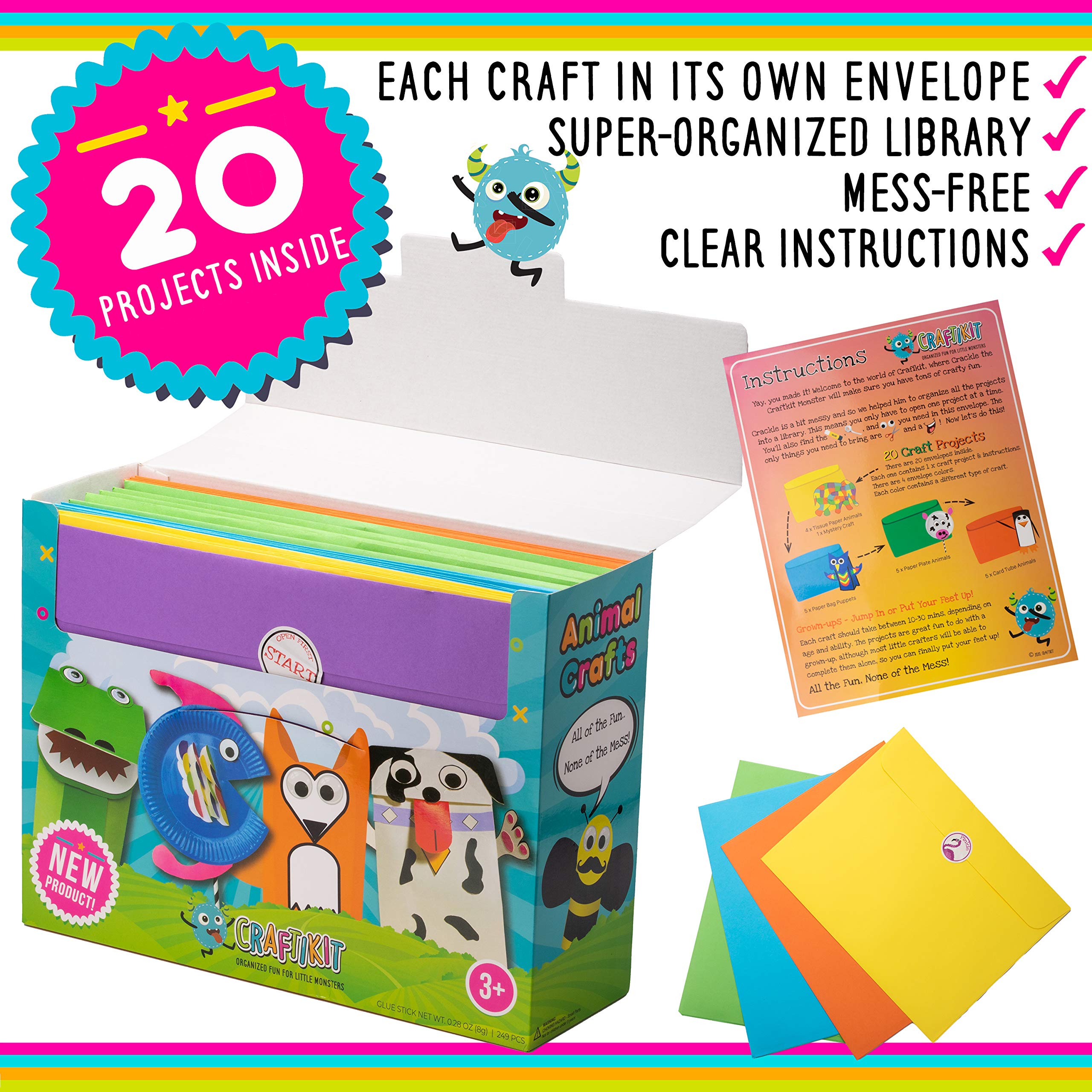 Craftikit® 20 Award-Winning Toddler Arts and Crafts for Kids Ages 4-8 years, All-Inclusive Animal Craft Kits, Fun Toddler Crafts Box for Girls, Boys, Organized Preschool Art Supplies and Projects