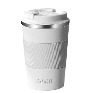 travel coffee mug spill proof leakproof 12 oz insulated coffee mug with screw lid, stainless steel vacuum tumbler reusable thermal coffee cup to go for hot and cold drinks -380ml, white