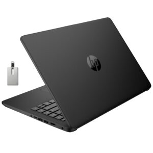 hp stream 14" hd sva laptop, intel celeron n4120 processor, 4gb ram, 64gb emmc flash memory, intel uhd graphics 600, 1-year office, bluetooth, win 11 s, black, 32gb hotface usb card