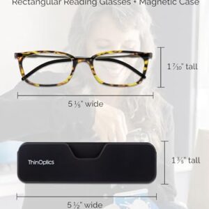 ThinOptics Unisex Adult Glasses Reading, Attachable Case / Rectangle Clear, 2.00 US