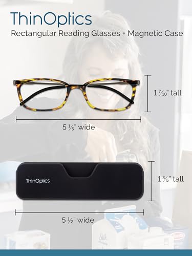 ThinOptics Unisex Adult Glasses Reading, Attachable Case / Rectangle Clear, 2.00 US