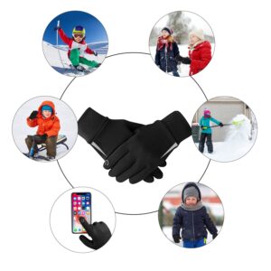 YukiniYa Kids Winter Gloves Back Water Resistant Touchscreen Warm Soft Lining Gloves for Boys Girls 3-15 Years Black