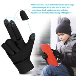 YukiniYa Kids Winter Gloves Back Water Resistant Touchscreen Warm Soft Lining Gloves for Boys Girls 3-15 Years Black