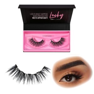 glamnetic magnetic eyelashes - lucky | short magnetic lashes, 60 wears reusable high volume faux mink lashes, cat eye flared - 1 pair