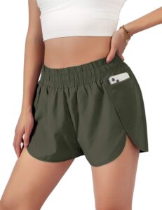 blooming jelly women's quick-dry running shorts workout athletic shorts with pockets 2024 (large, army green)