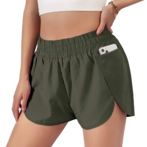 Blooming Jelly Women's Quick-Dry Running Shorts Workout Athletic Shorts with Pockets 2024 (Large, Army Green)