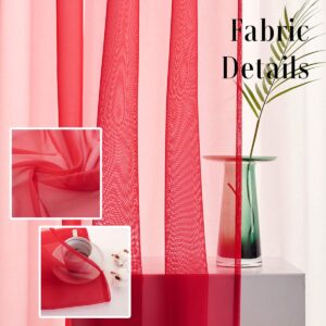 TOAVA DECO Red Curtains 108 Inches Long 2 Panels Rod Pocket Red Sheer Translucent Light Filtering Christmas Extal long for Bedroom Living Room 2 Panels 52x108