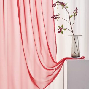 TOAVA DECO Red Curtains 108 Inches Long 2 Panels Rod Pocket Red Sheer Translucent Light Filtering Christmas Extal long for Bedroom Living Room 2 Panels 52x108