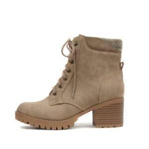 Soda Women's Casual Fashion Ankle-High Combat Bootie With Zipper and Chunky Block Heel in Light Taupe Size 8