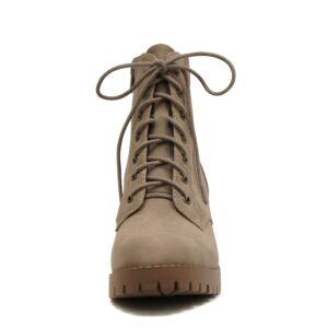 Soda Women's Casual Fashion Ankle-High Combat Bootie With Zipper and Chunky Block Heel in Light Taupe Size 8