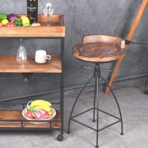 Diwhy Industrial Vintage Rustic Bar Stool,Wooden Top Stool Kitchen Counter Height Adjustable,Iron Stoo,Swivel Stool,24 Inch,Low Backrest,Hump Surface,Fully Welded Set of 2 (Brown Wooden Top)