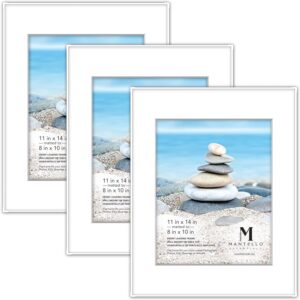 mantello essentials white picture frame 11x14-8x10 matted space or 11x14 no mat space- pack of 3 picture frames 11x14