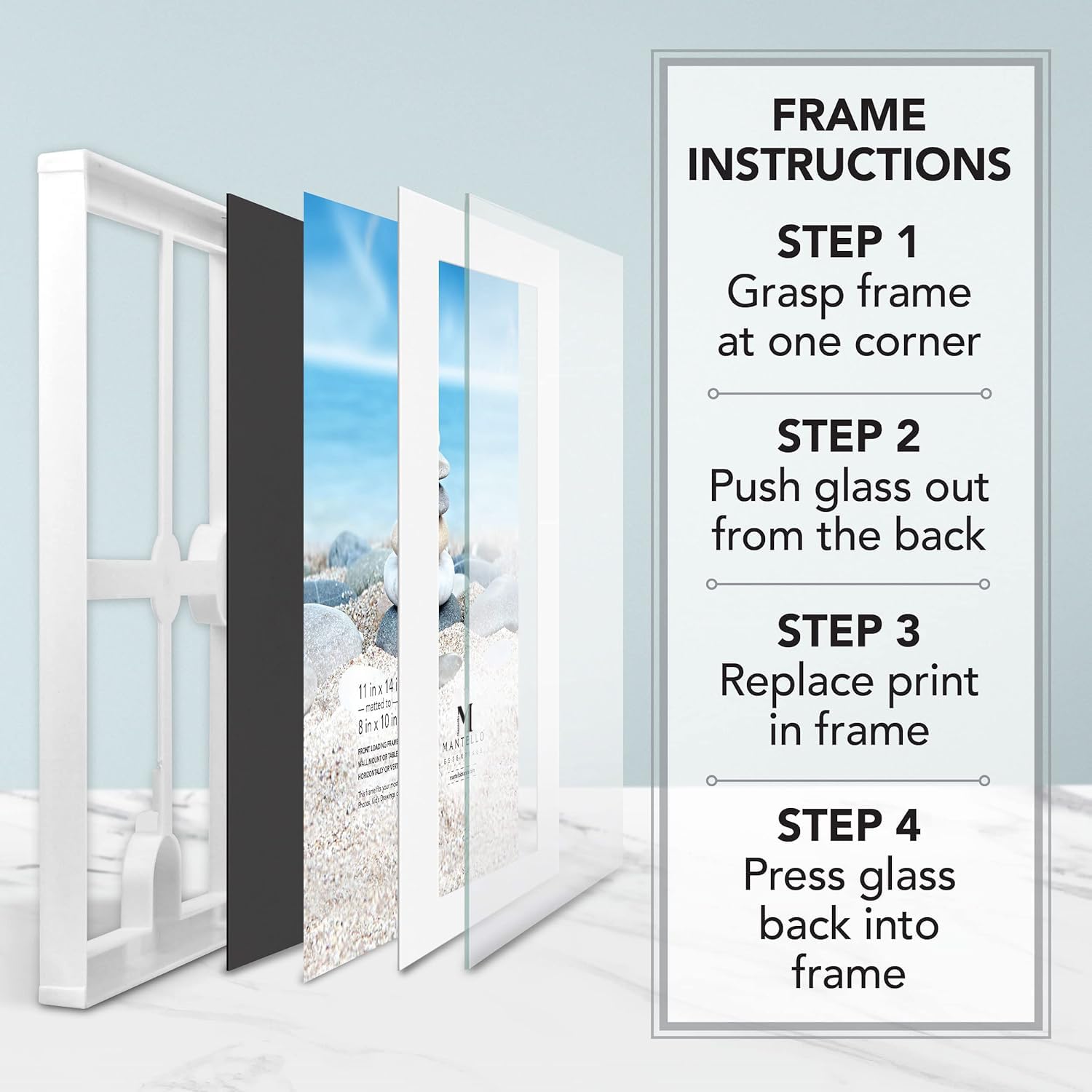 MANTELLO ESSENTIALS White Picture Frame 11x14-8x10 Matted Space or 11x14 No Mat Space- Pack of 3 Picture Frames 11x14