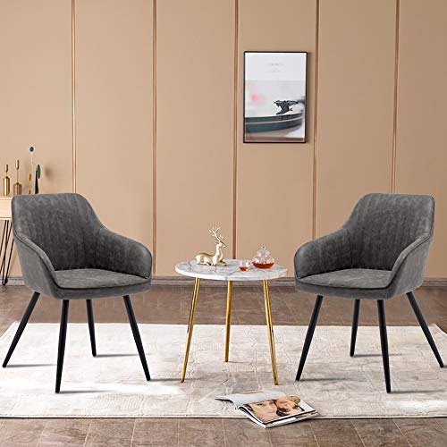 annjoe Faux Leather Accent Chair Arm Chairs Living Room Chairs Leisures Chair Upholstered Chair with Metal Legs Set of 2 for Home Kitchen Office Bistro Cafe, Gray