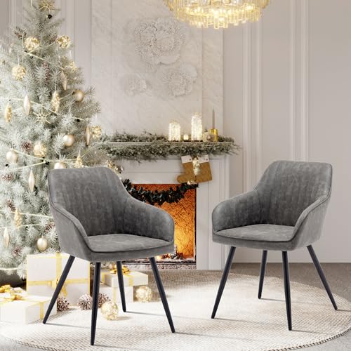 annjoe Faux Leather Accent Chair Arm Chairs Living Room Chairs Leisures Chair Upholstered Chair with Metal Legs Set of 2 for Home Kitchen Office Bistro Cafe, Gray