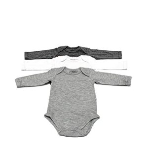 123 Bear Baby 3-Pack Cotton Spandex Long-Sleeve bodysuits unisex boy girl (Gray Long-Sleeve, Newborn)