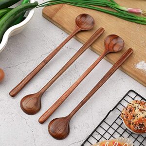 Patelai 6 Pcs 11 inch Long Spoons Wooden Long Handle Round Spoons Korean Style Soup Spoons for Soup Cooking Mixing Stirring Kitchen Tools Utensils