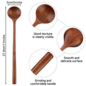 Patelai 6 Pcs 11 inch Long Spoons Wooden Long Handle Round Spoons Korean Style Soup Spoons for Soup Cooking Mixing Stirring Kitchen Tools Utensils