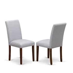 east west furniture abp8t05 parson grey linen fabric padded dining chairs, set of 2