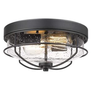 hwh investment flush mount ceiling light fixtures, 12 inch 2-light farmhouse close to ceiling light fixture with seeded glass shade, sand black finish, 5htj7-f bk