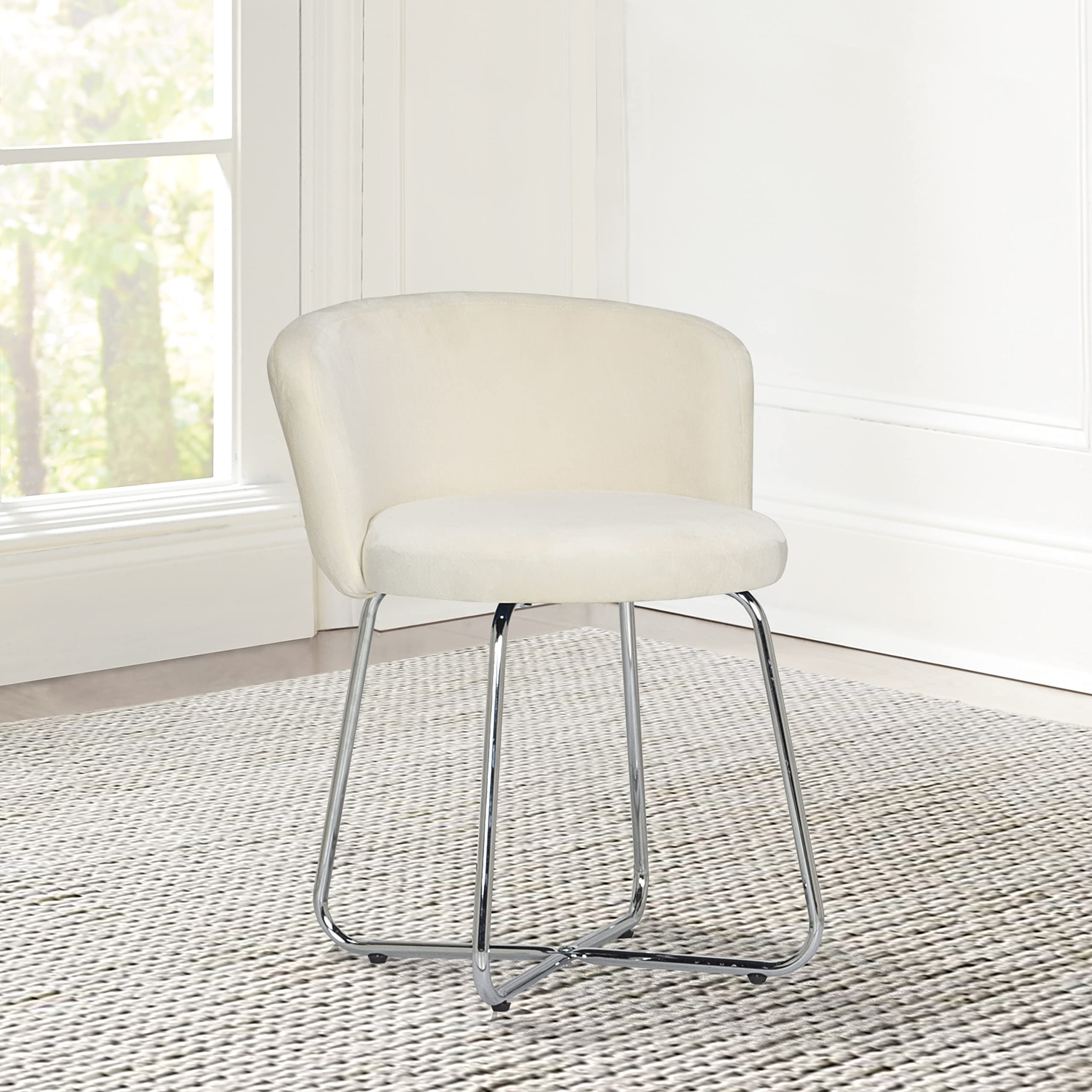 Hillsdale, Marisol Round Metal and Upholstered Vanity Stool with Scoop Back for Makeup Room or Bathroom, Off-White